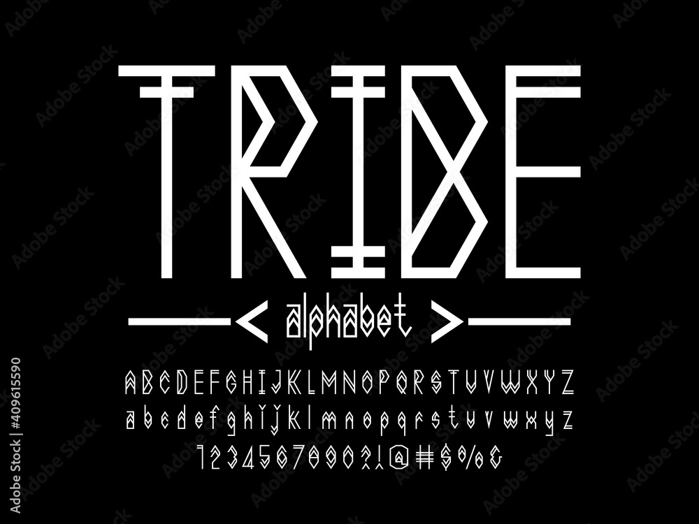 vector of tribe style alphabet design with uppercase, lowercase, number ...