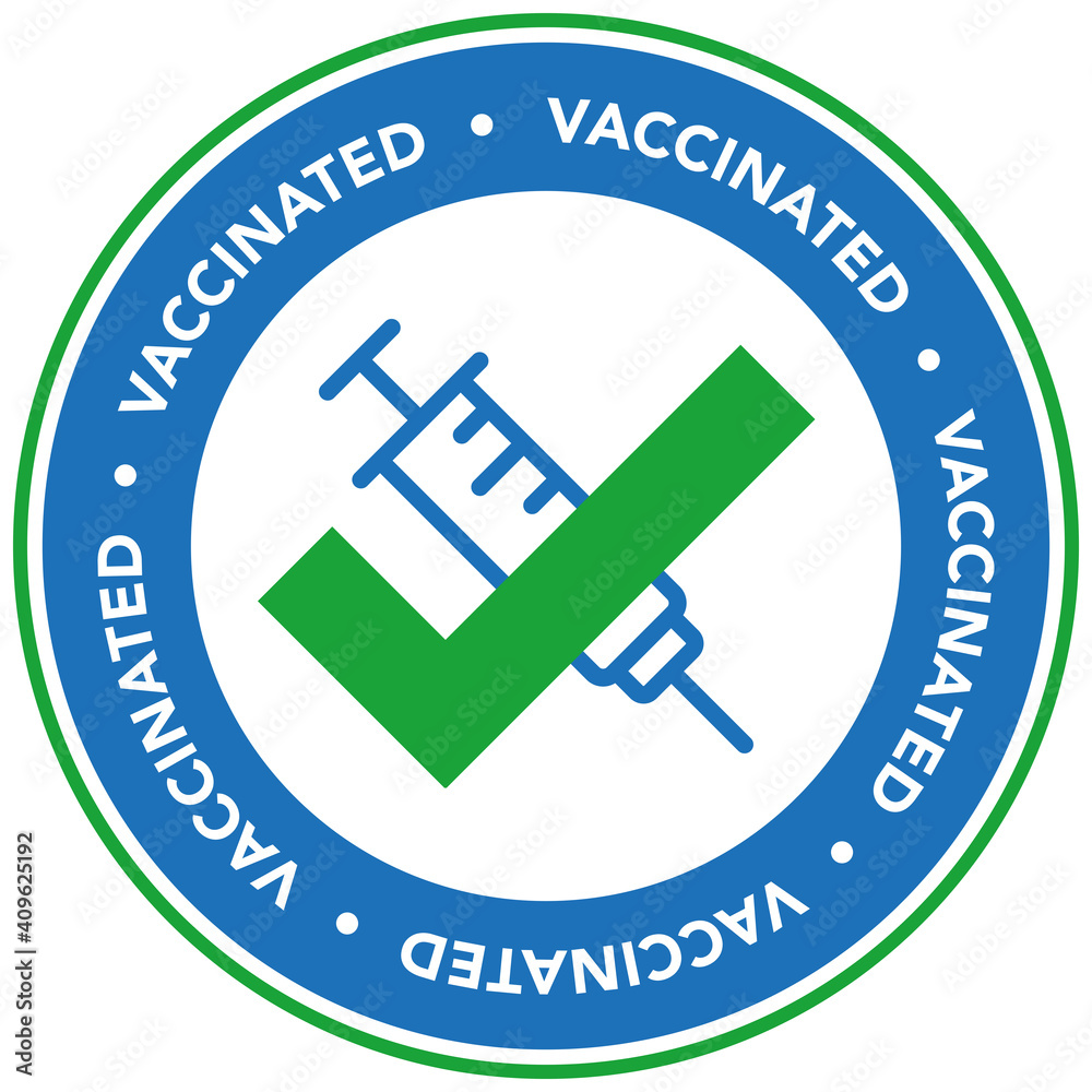 Vaccinated badge with syringe and tick symbol. Stock Vector | Adobe Stock
