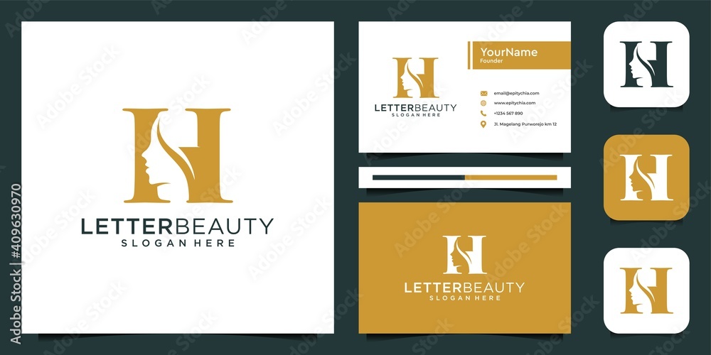 Beautyful woman face with letter h logo design inspiration Stock Vector ...