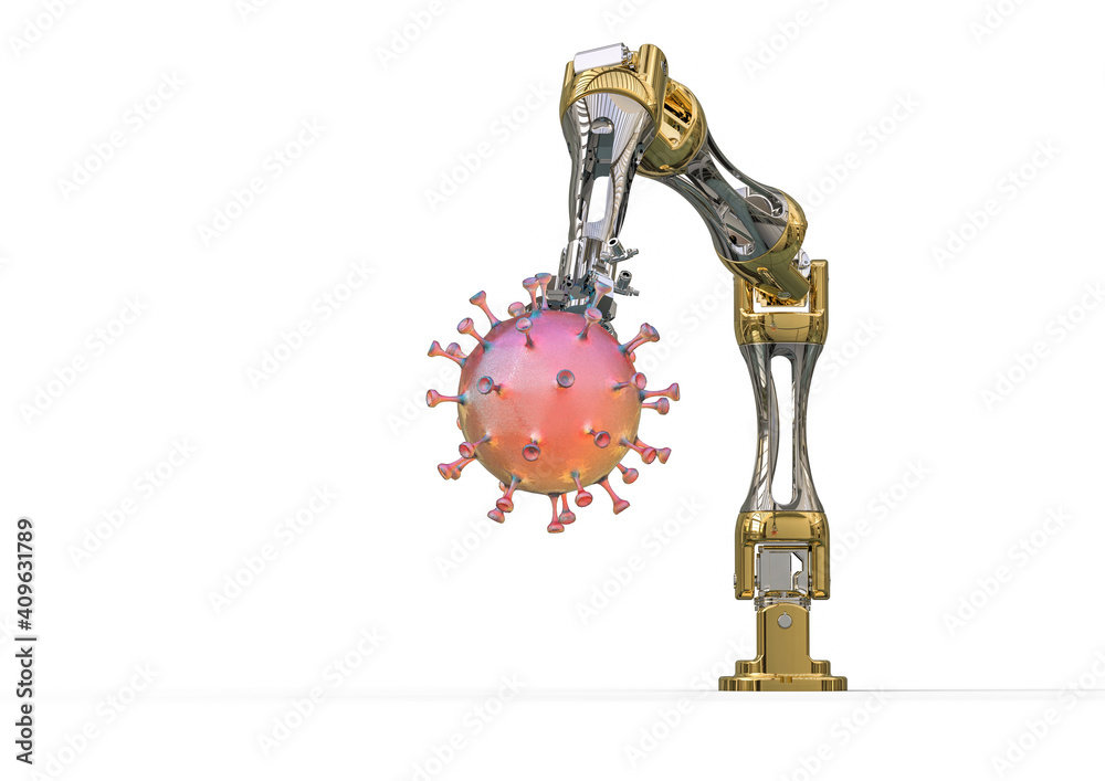 3D render image representing a corona virus cell being manipulated by ...