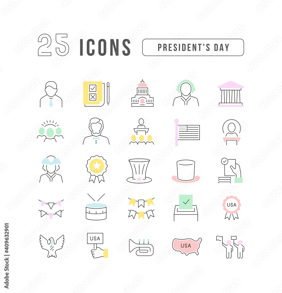 Set of linear icons of Presidents Day Stock Vector | Adobe Stock