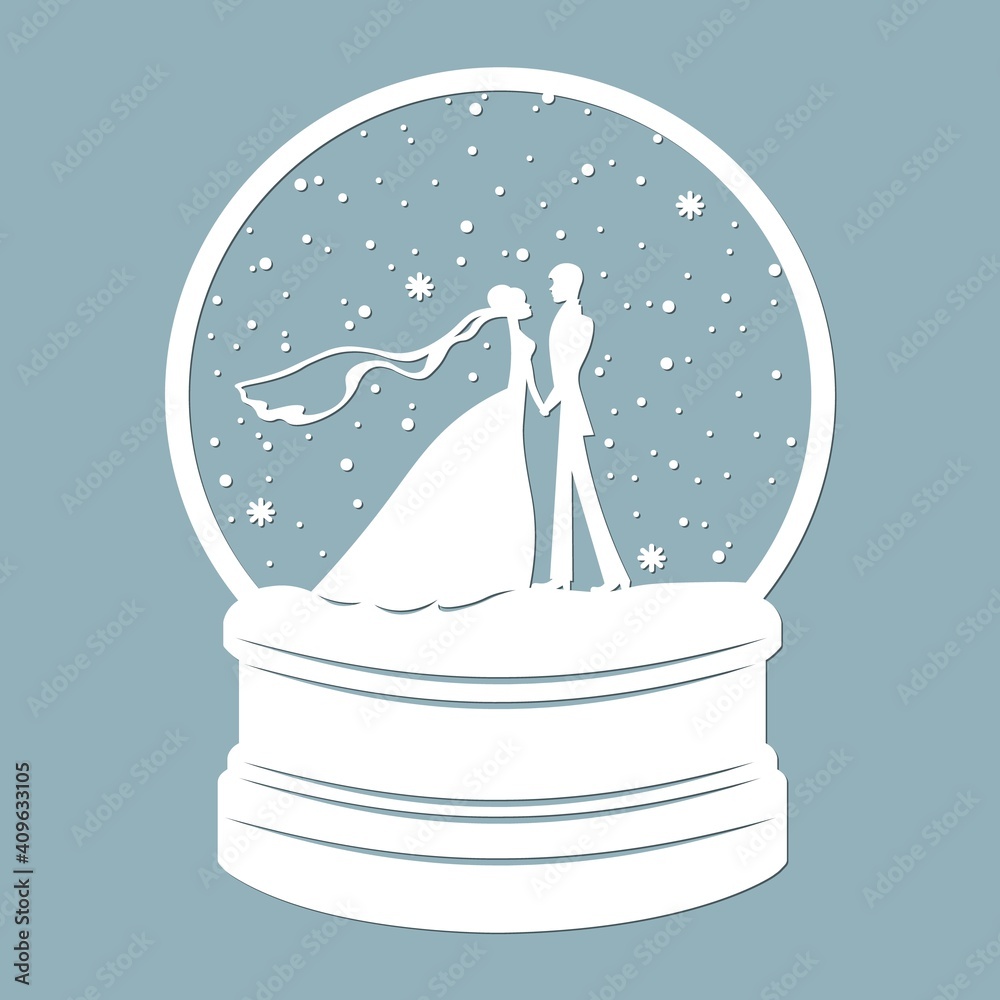 Snow globe, inside the bride and groom. Laser cutting. Vector ...