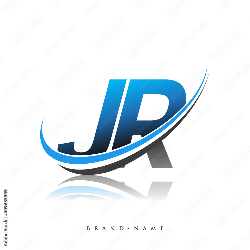 JR initial logo company name colored blue and black swoosh design ...