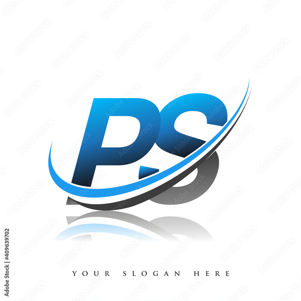 PS initial logo company name colored blue and black swoosh design ...