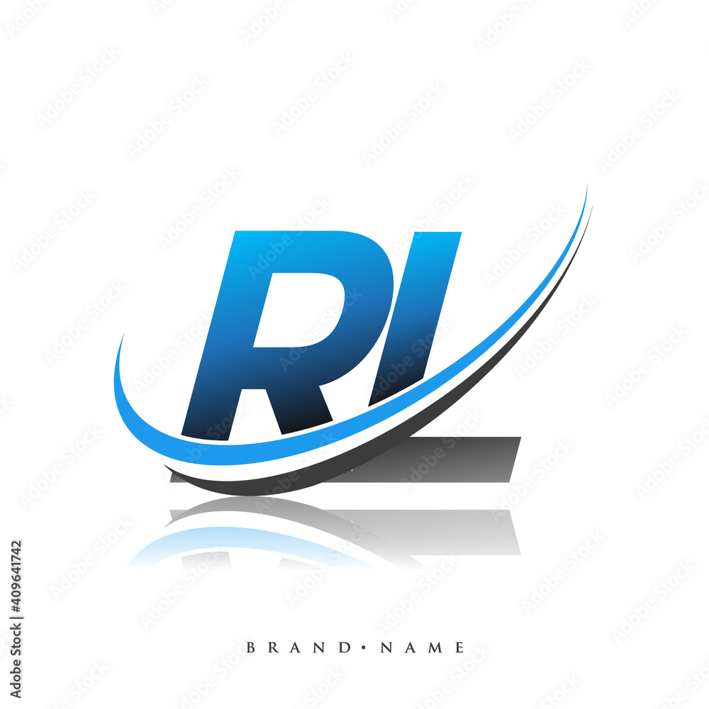 RL initial logo company name colored blue and black swoosh design ...