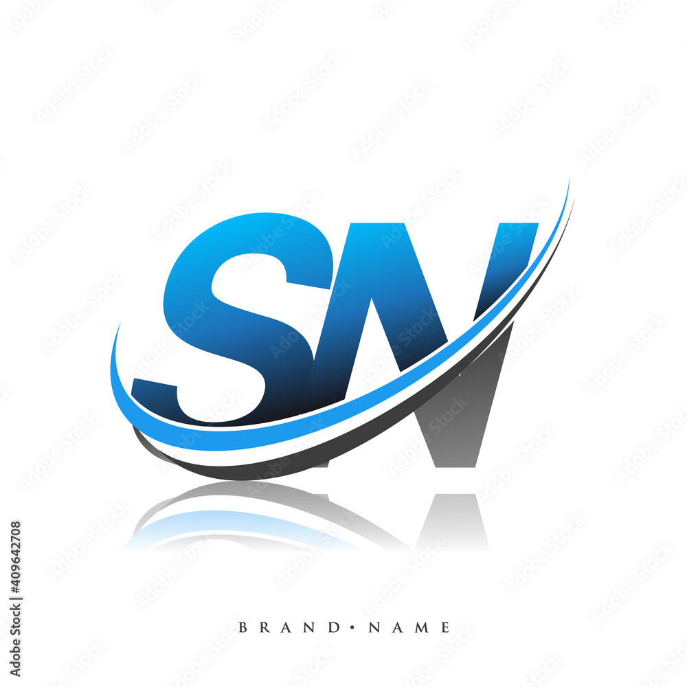 SN initial logo company name colored blue and black swoosh design ...