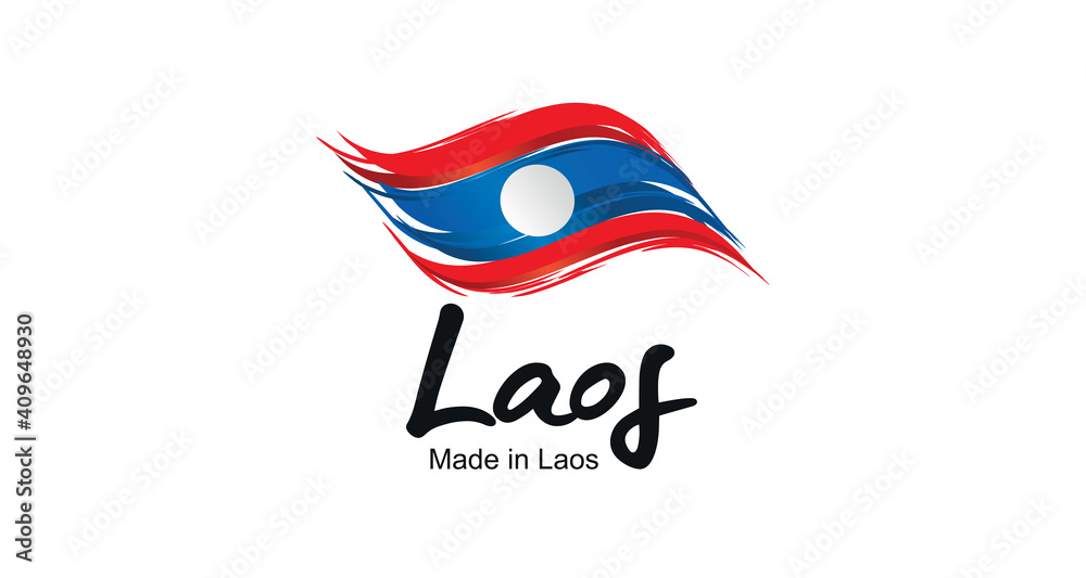 Made in Laos handwritten flag ribbon typography lettering logo label ...