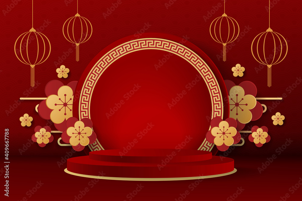 happy chinese new year concept. minimal scene with geometric forms ...
