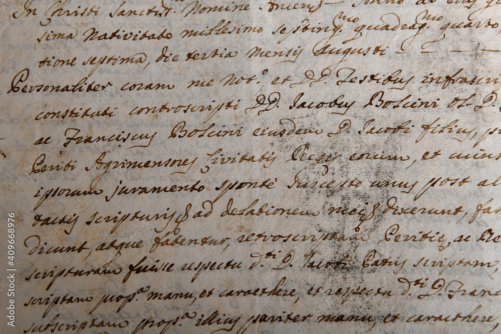 Ancient manuscript of 1700 century written in ink and goose pen in ...