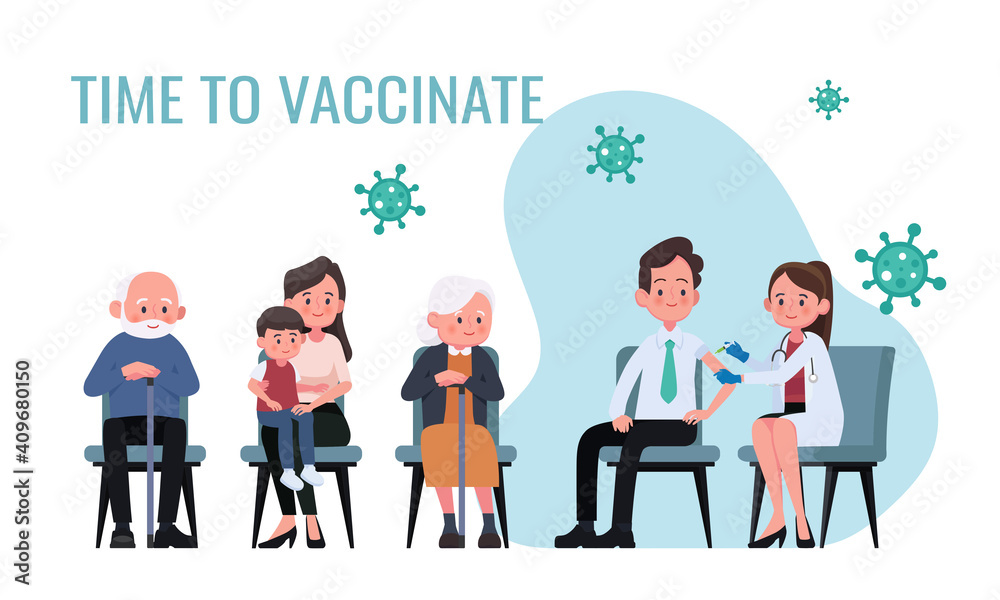 Doctor makes an injection of flu vaccine to men in hospital. Patients ...