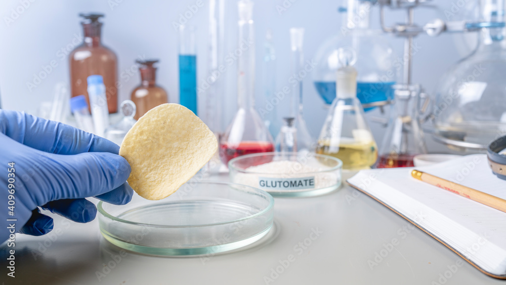 Food safety expert holding potato chips in hands checking in the ...