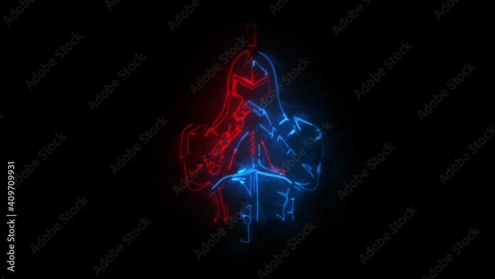 Red Blue Neon Knight Warrior Animated Logo with Reveal Effect Stock ...