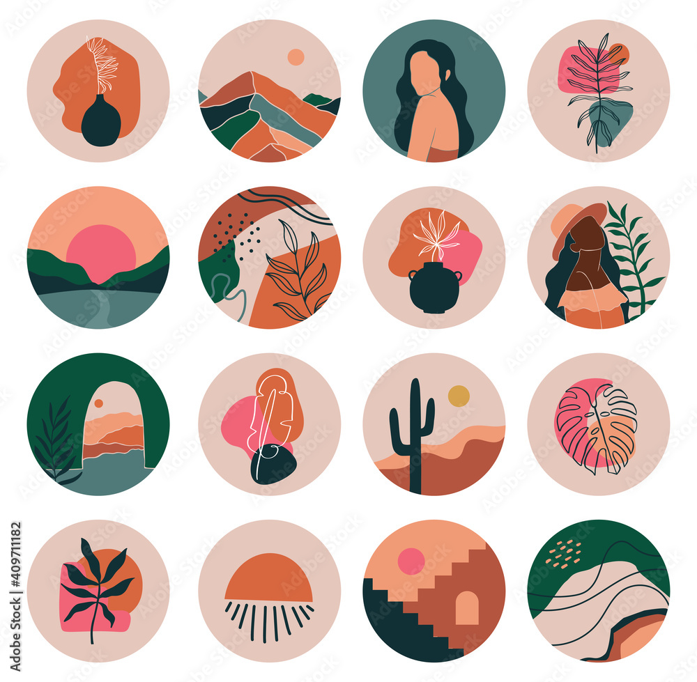 Highlights cover, posts and stories for social media. Beauty boho ...