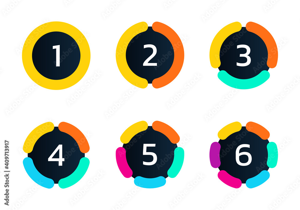 Diagram Or Pie Chart Set With 1 2 3 4 5 6 Sections Or Steps Circular