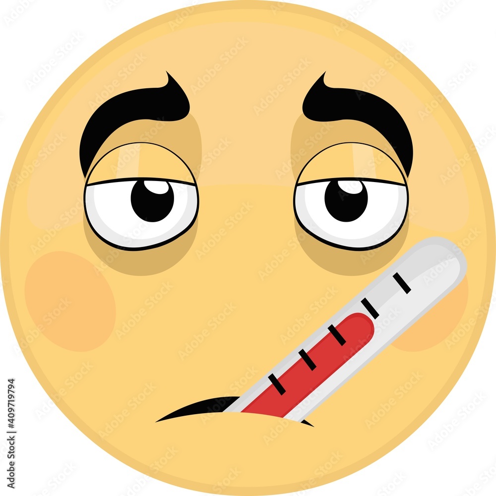 Vector illustration of emoticon taking temperature with a thermometer ...