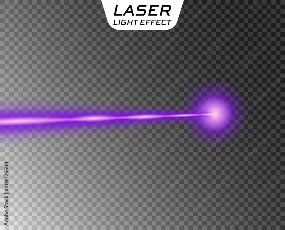 The laser is bright glowing purple, transparent. Vector overlay element ...