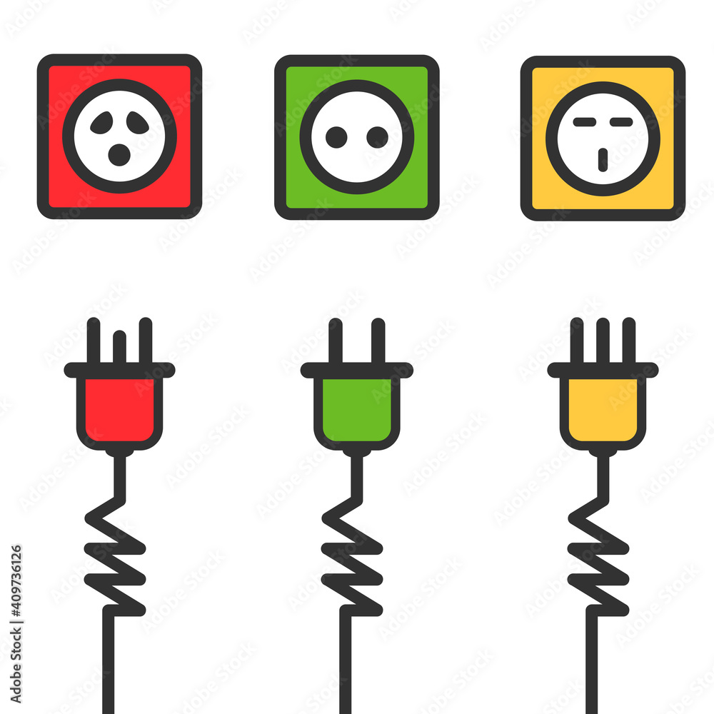 Electrical plug and outlet colorful power sockets types.Vector ...