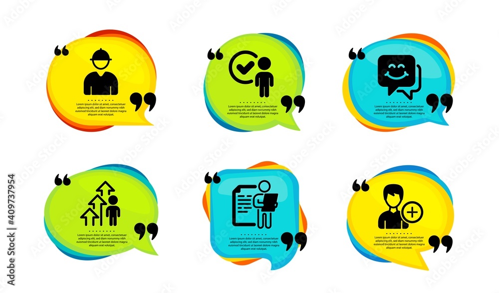 Job interview, Employee result and Verification person icons simple set ...