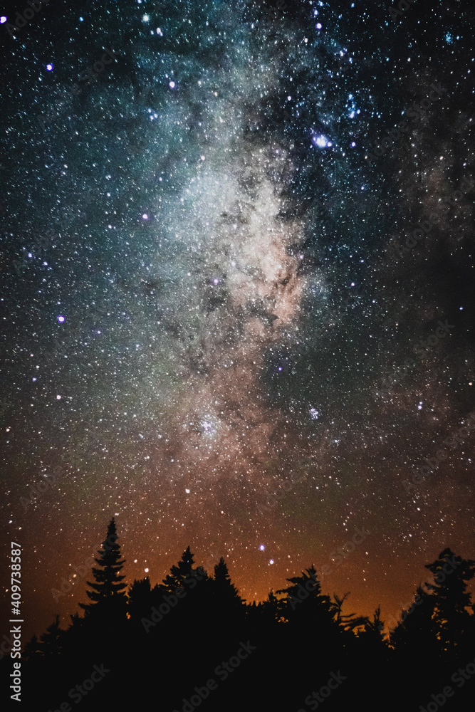 Beautiful scenery of the Milky Way galaxy in the night sky over a range ...
