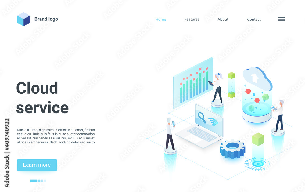 Cloud tech service isometric vector illustration. Cartoon 3d tiny ...