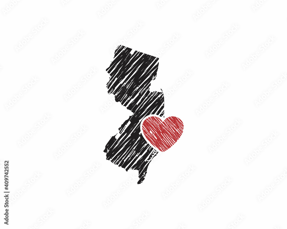 Hand Drawing New Jersey Map And Heart Logo Vector 001 Stock Vector ...