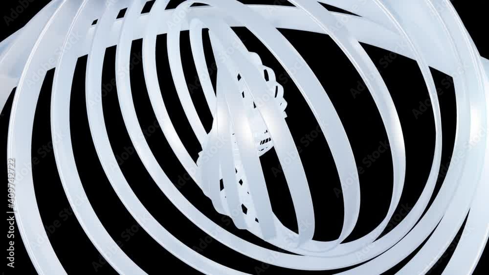 3D stylish abstract white background with rings or circles twisting in ...