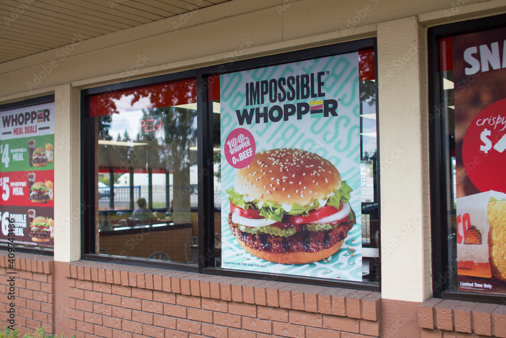 Portland, Oregon, USA - Aug 30, 2019: Impossible Whopper sandwich ...