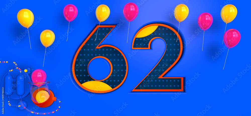 Number 62 in thick letters on a blue wall next to a machine that ejects ...