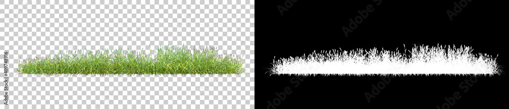 Background illustration of green field of grass with flowers. 3D ...