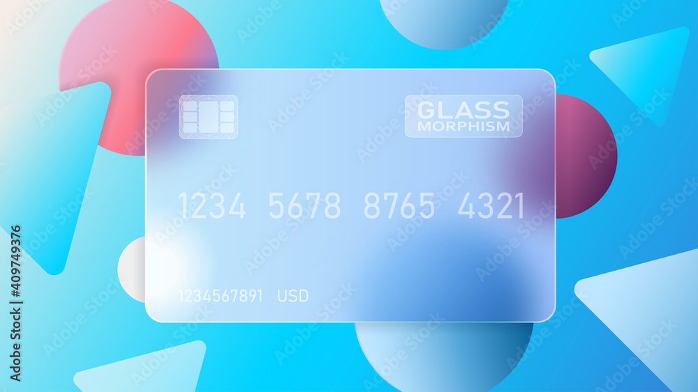Vector image. Translucent bank card on a blue background. Frosted ...
