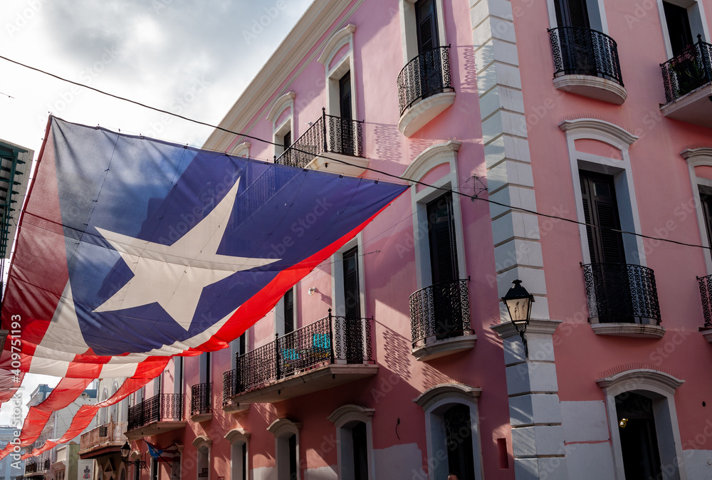 Large Puerto Rican Flag Hanging in the Streets of Old San Juan, Puerto ...