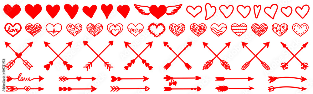 red arrow, heart vector. red arrow, heart icon. red arrow, heart sign ...