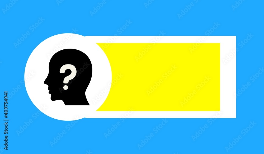 Question mark concept. Blue background with question mark on human head ...