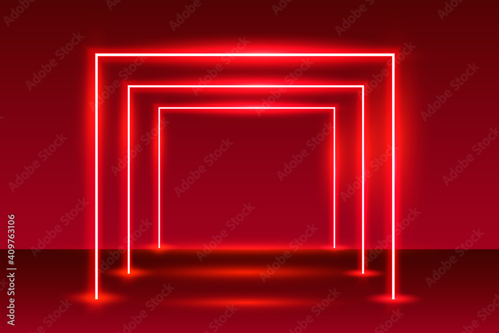 Neon show light podium red background. Vector illustration Stock Vector ...