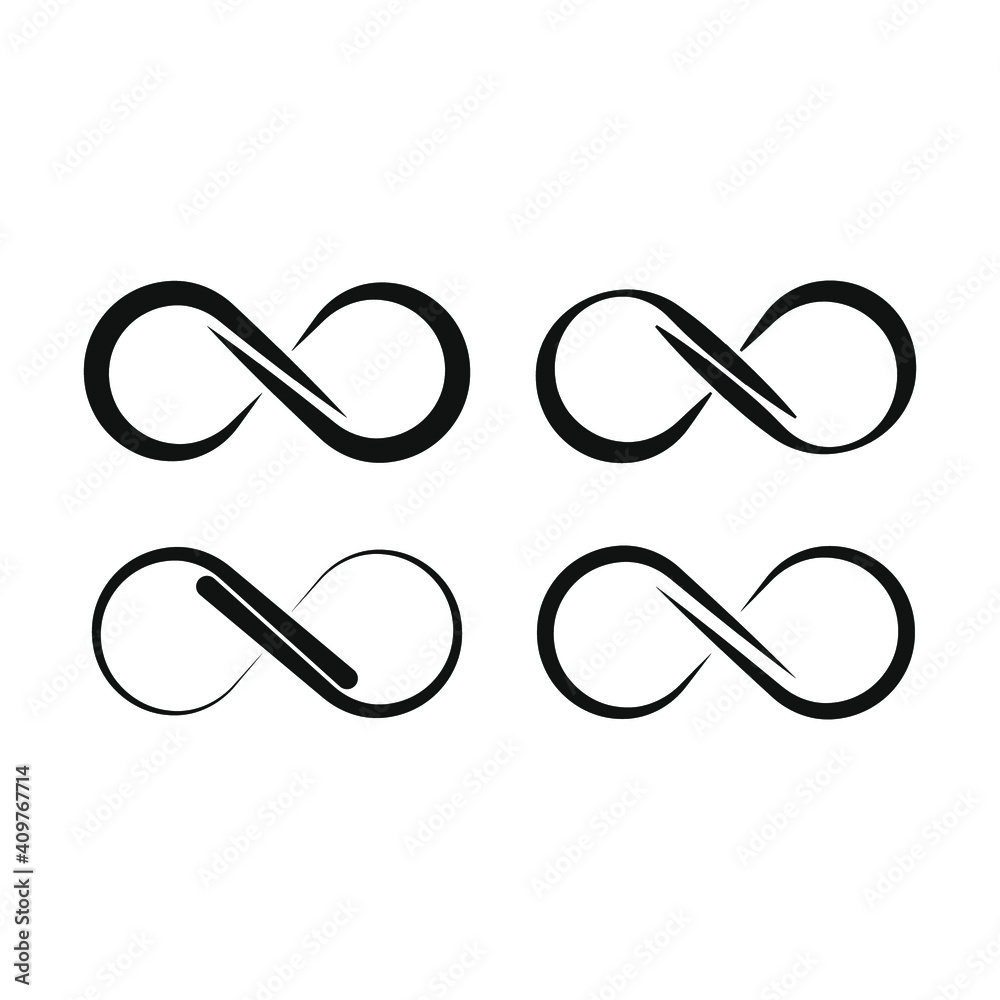 Infinity symbol. Vector logos set. Black contours of different shapes ...