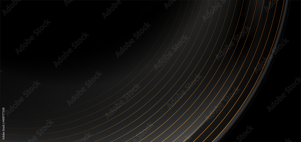 Black abstract tech luxury background with golden lines. Vector ...
