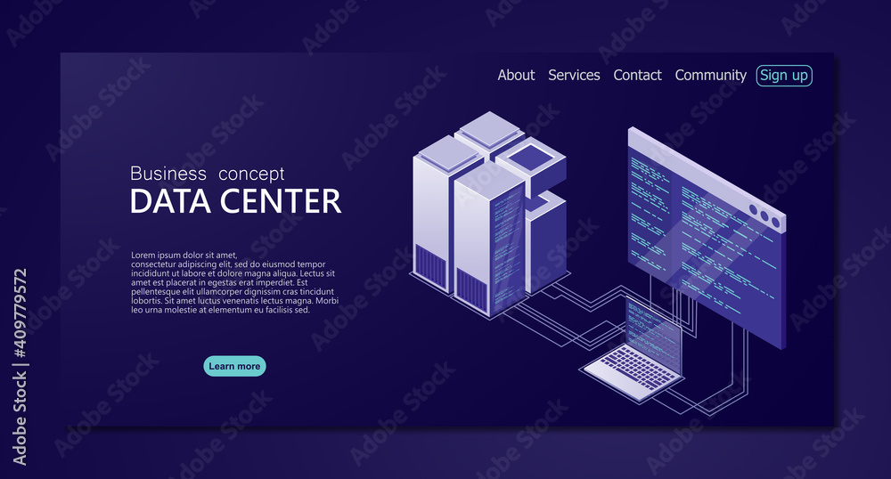 Hosting server or data center room concept. Isometric Data center ...