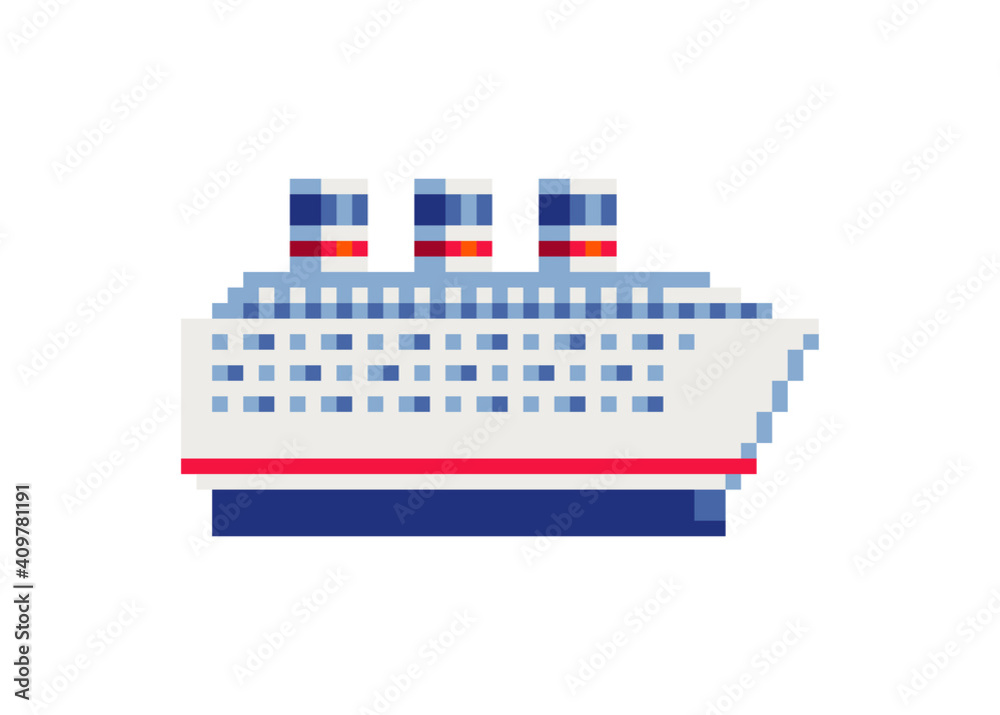 Cruise ship liner pixel art icon. Isolated vector illustration. 8-bit ...