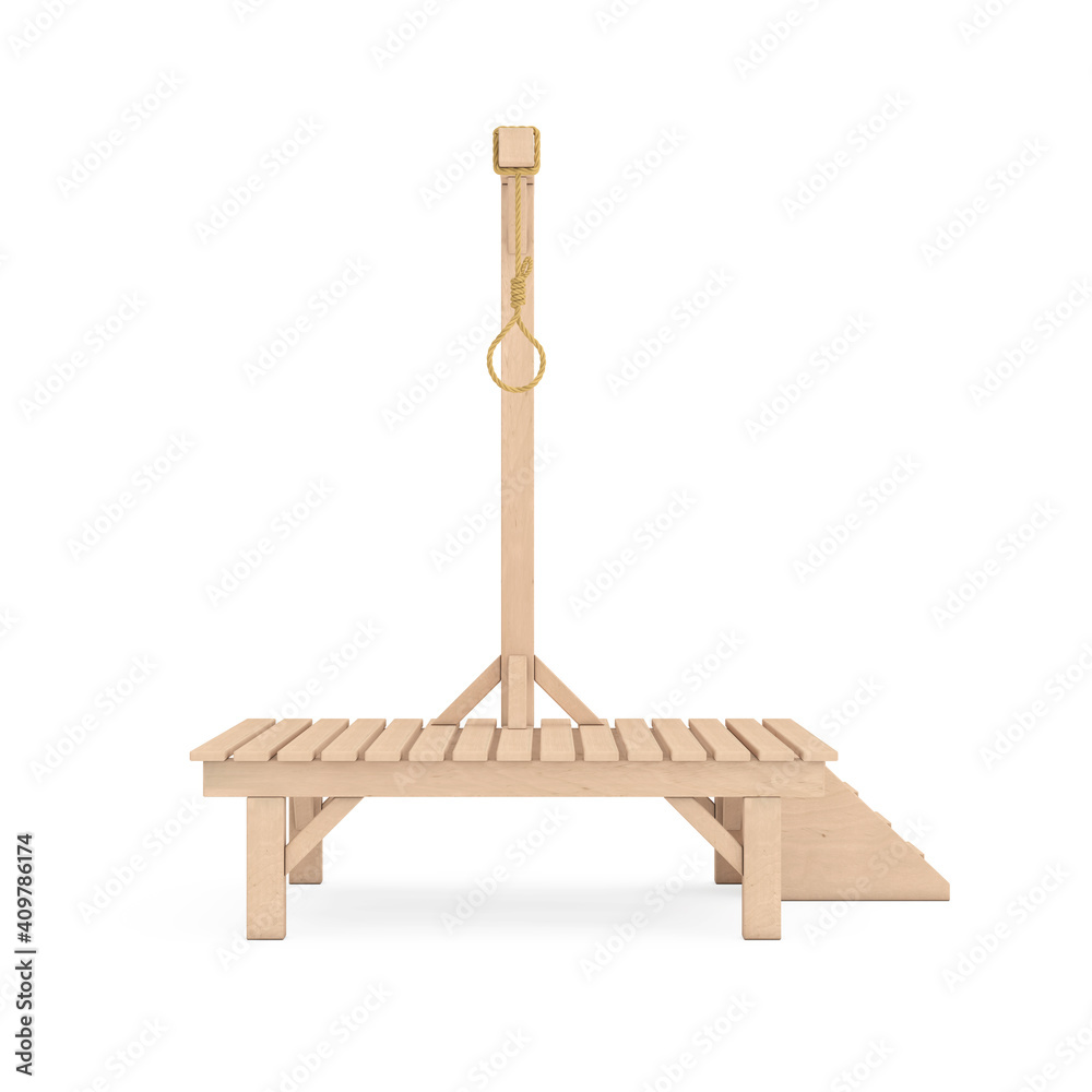 Wooden Gallows with Hanging Noose Rope Tied Knot. 3d Rendering ...