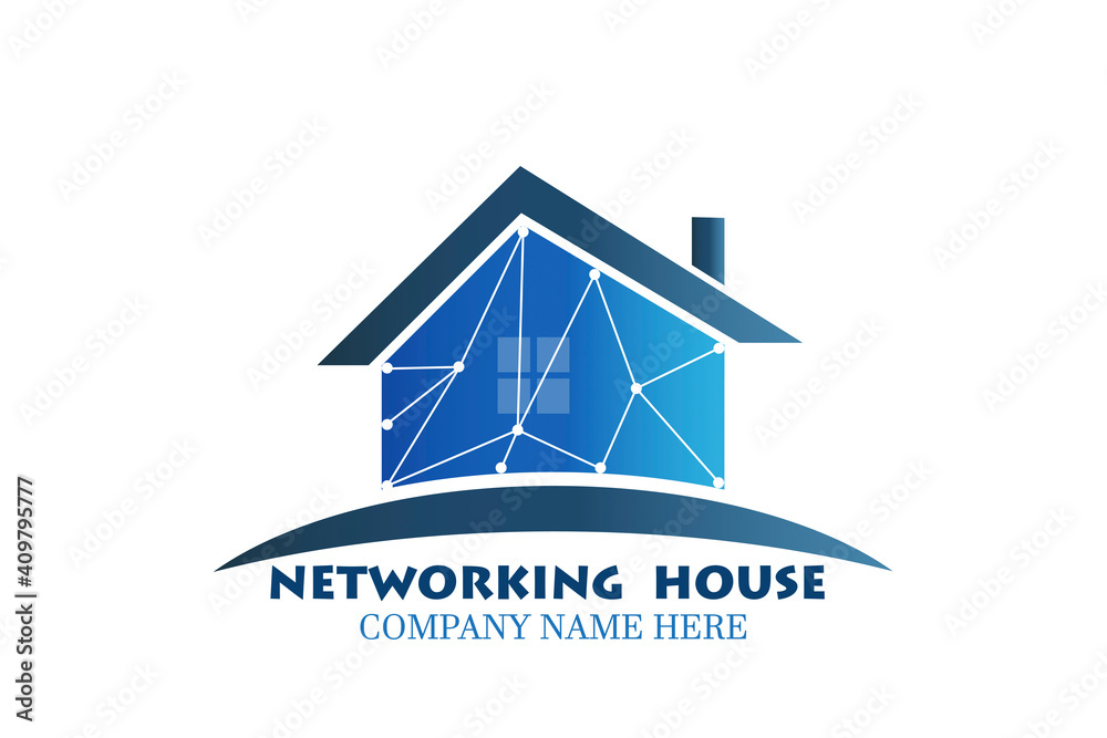 Real estate modern technology networking blue house logo identity ...
