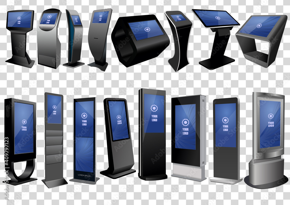 Set of Promotional Interactive Information Kiosks, Advertising Displays ...