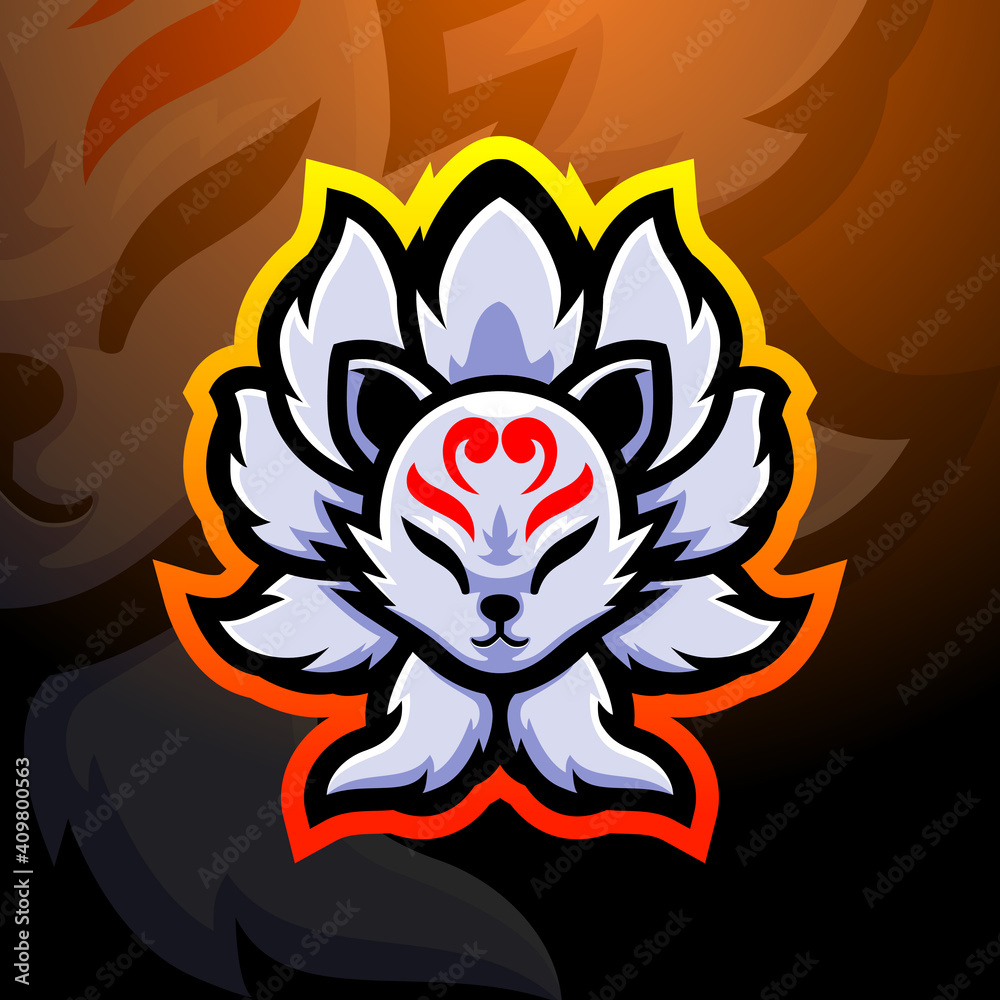 Kitsune fox nine tails mascot esport logo design Stock Vector | Adobe Stock
