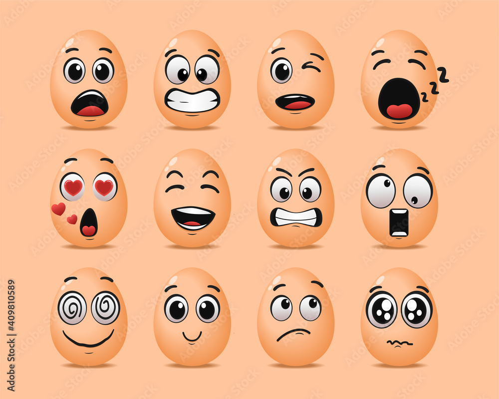 Set of cute eggs emojis. Eggs with expression. Illustration vector ...
