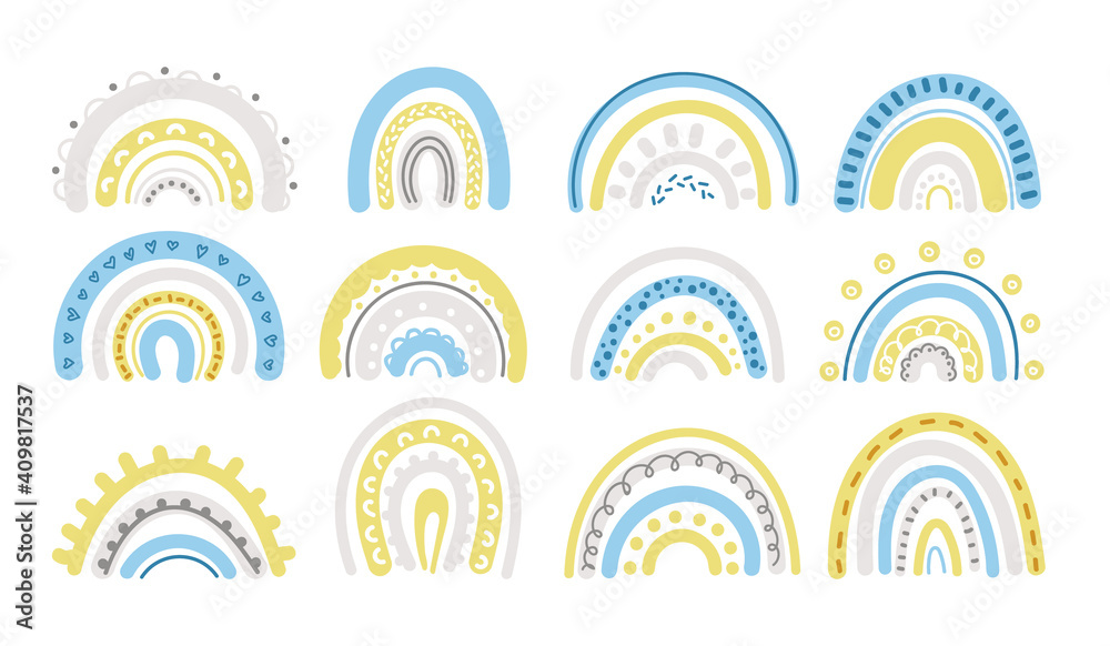 Spring pastel rainbow in blue and yellow clipart set - baby cartoon ...