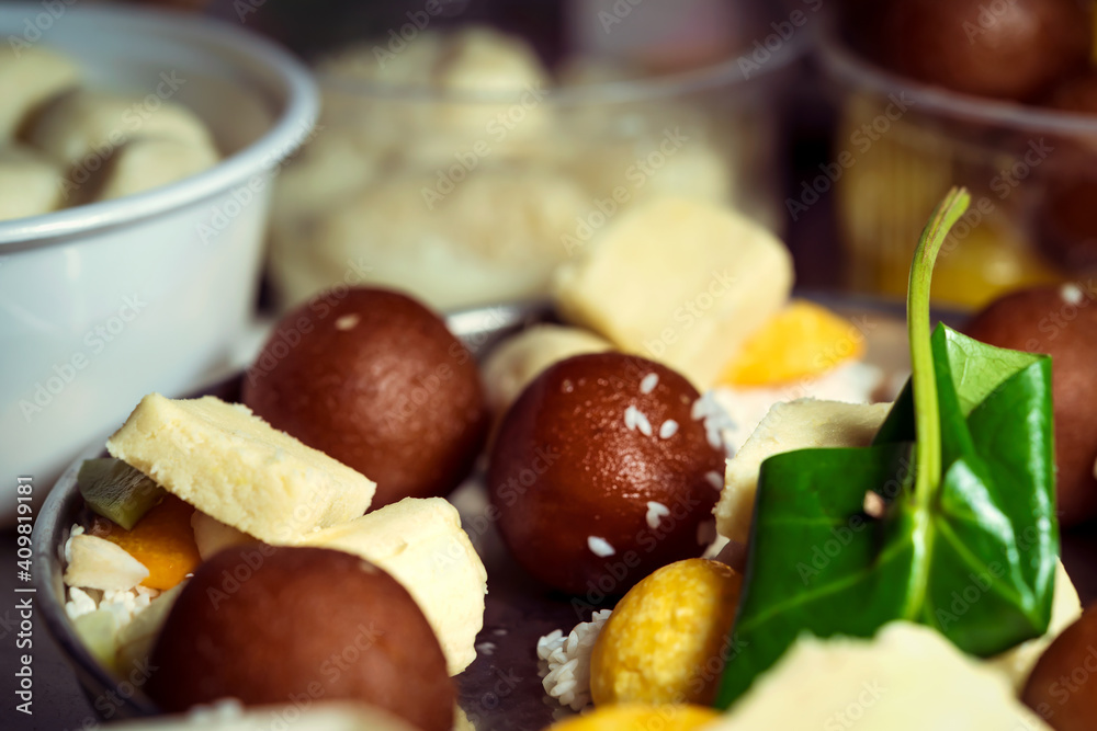 Indian Sweets Thali For Puja. Background for Traditional sweets thali ...