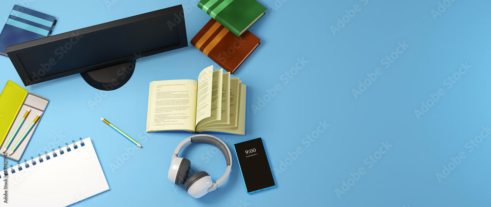 Digital Online Education. 3d of mobile, book, computer learning on ...