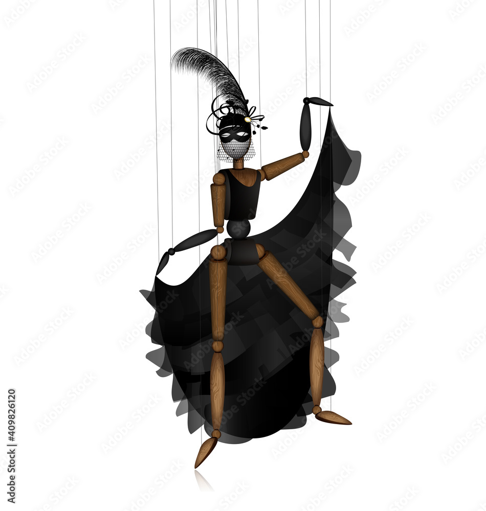 vector illustration white background and wooden puppet in black Stock ...