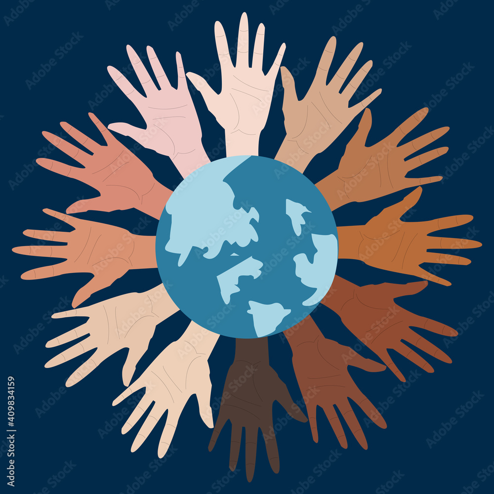 Motivational poster against racism and discrimination. Round concent ...