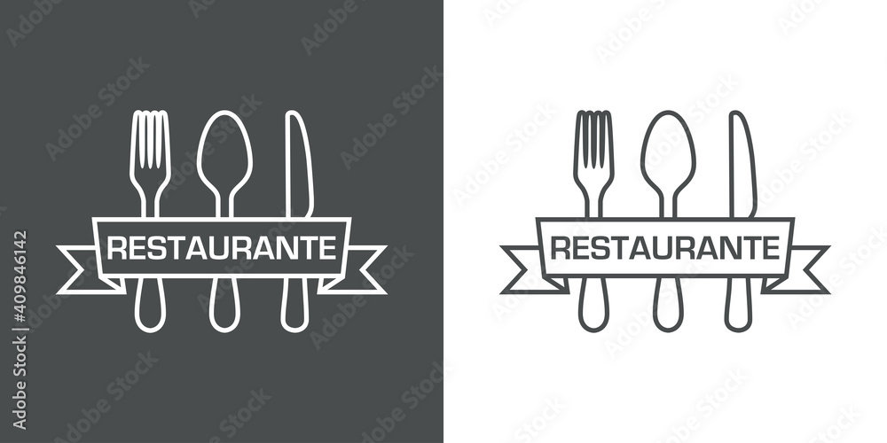 Logotipo con palabra Restaurante en español escrito en listón sobre ...