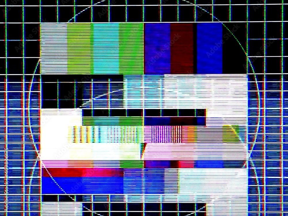TV Test Pattern generated by a Monoscope, TV Static Noise Glitch Effect ...